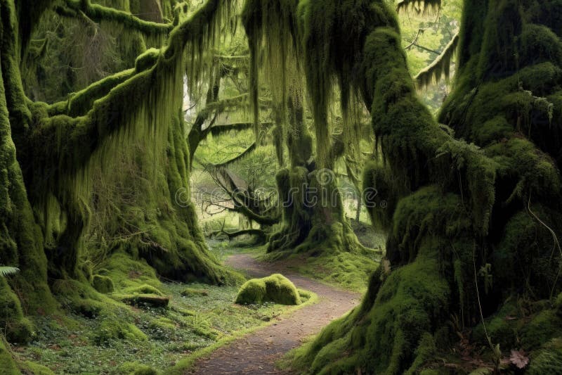 Moss-covered Redwood Trees in a Lush Setting Stock Illustration ...