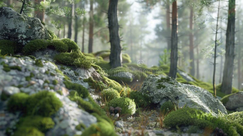 A Moss Covered Rock in the Middle of a Forest. Suitable for Nature and ...