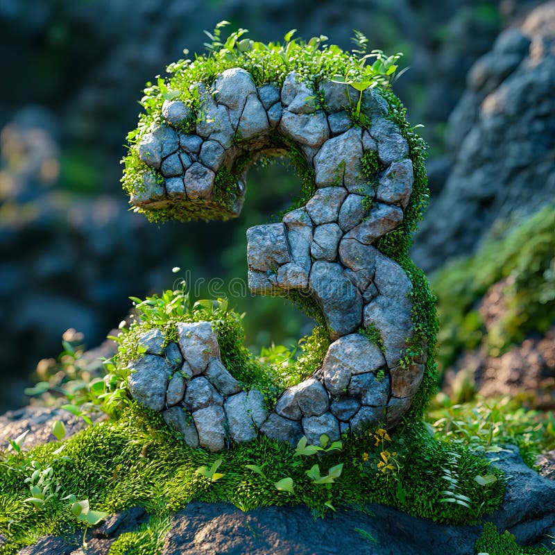 A Moss Covered Rock with a Number 3 on it Stock Image - Image of ...