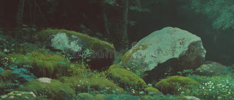 Moss Covered Rocks Create Lush Green Landscape Damp Forest Environment ...