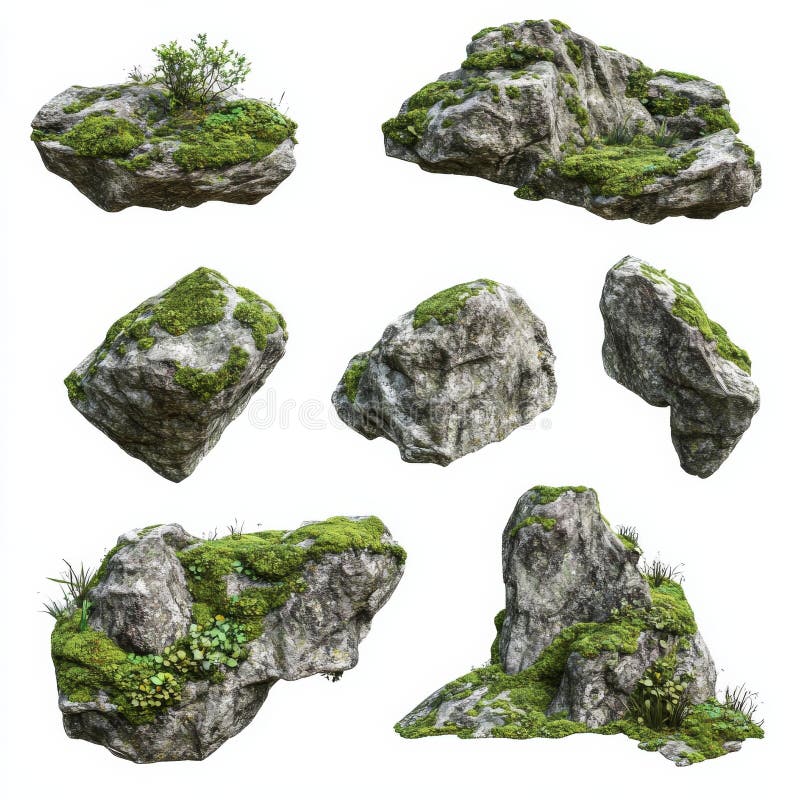 Moss-Covered Rocks 3D Render Set, Isolated, Nature Scene, Game Asset, Rock Texture, 3d Model ...
