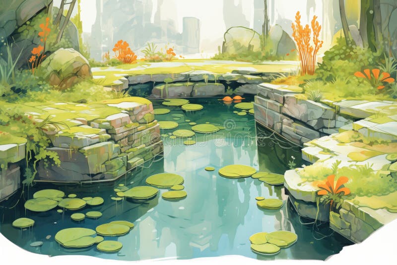 Moss-covered Rocks Surrounded by Pool Water Stock Photo - Image of ...