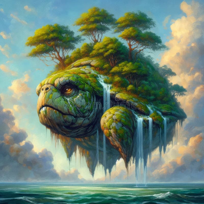 Moss-Covered Shell with Thriving Trees Stock Illustration ...