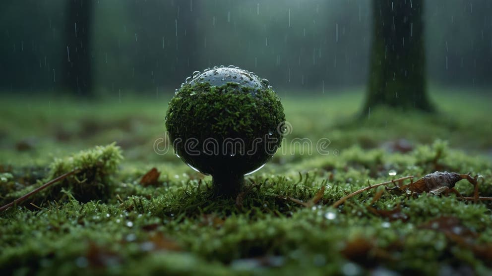 Mystical Mossy Sphere in Rain Forest Enchanting Nature Photography Stock Illustration ...