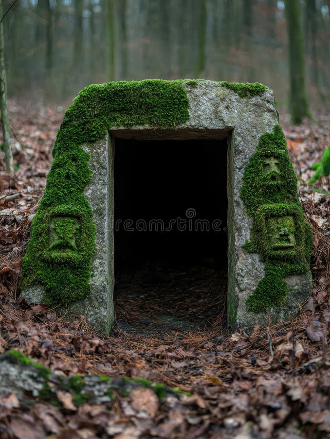 Moss-covered Stone Entrance in a Forest Stock Illustration ...