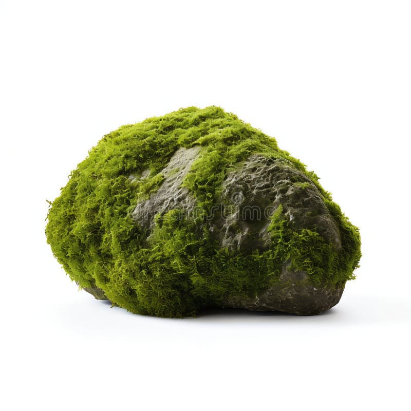 Moss-Covered Stone Isolated on White Background. Generative Ai Stock ...