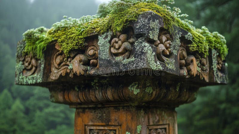 Moss Covered Stone Pillar in a Forest Stock Illustration - Illustration ...