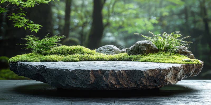 Moss Covered Stone Platform in Forest Light Stock Photo - Image of ...