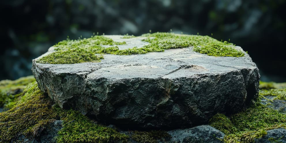 Moss Covered Stone Platform in Forest Light Stock Image - Image of ...