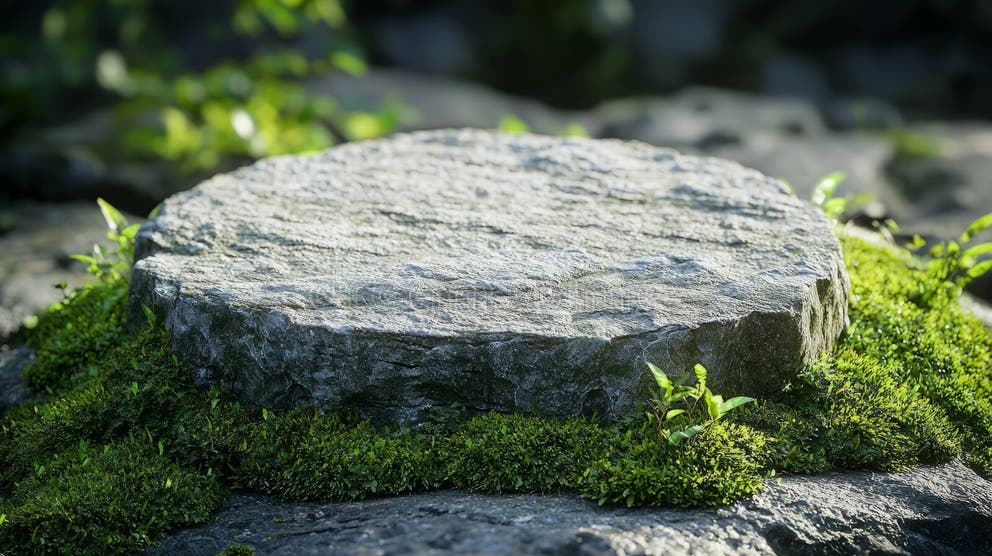 Moss Covered Stone Platform in Forest Light Stock Image - Image of ...