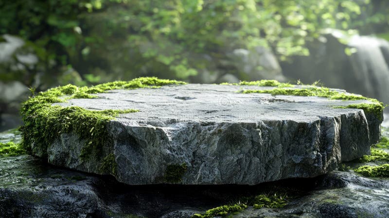 Moss Covered Stone Platform in Forest Light Stock Photo - Image of ...