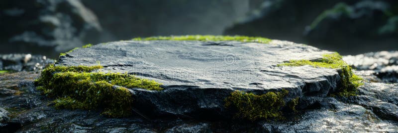 Moss Covered Stone Platform in Forest Light Stock Image - Image of ...