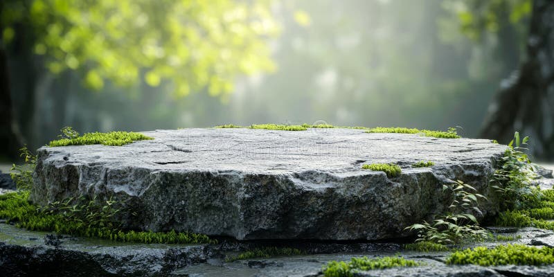 Moss Covered Stone Platform in Forest Light Stock Image - Image of ...