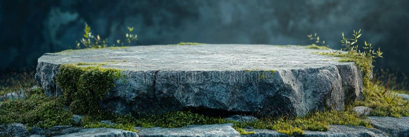 Moss Covered Stone Platform in Forest Light Stock Photo - Image of ...