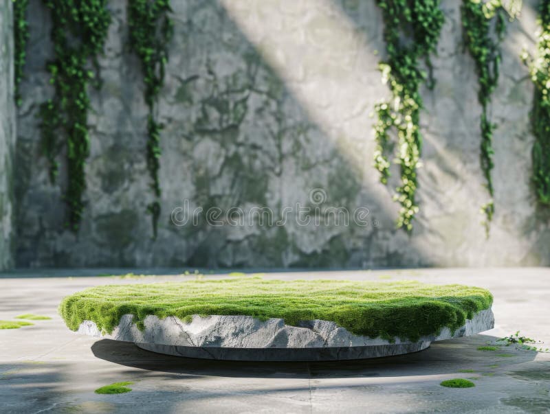 Moss-Covered Stone Platform in a Verdant Setting Stock Illustration ...