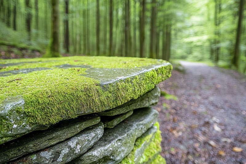 Moss Covered Stone Stack Forest Path Stock Illustration - Illustration ...