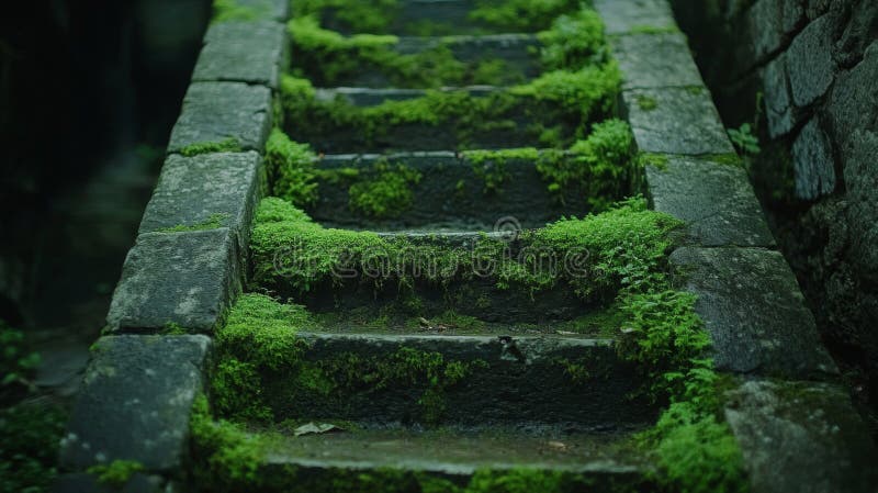 Moss Covered Stone Stairs stock illustration. Illustration of foliage ...