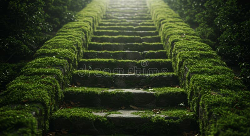 Moss Covered Stone Stairs Leading Upward through Lush Greenery Stock ...