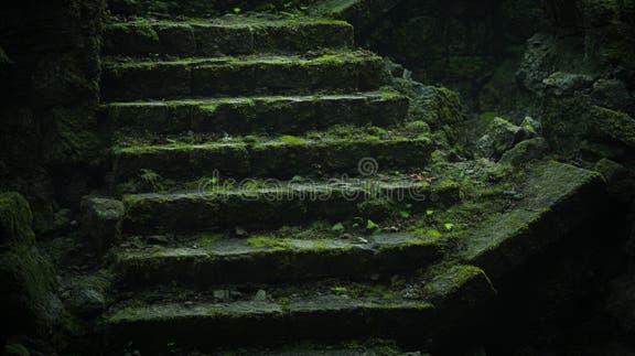 Moss Covered Stone Steps in a Dark Forest Stock Illustration ...