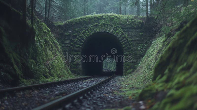 Moss-Covered Stone Tunnel with Train Tracks in a Forest Stock ...