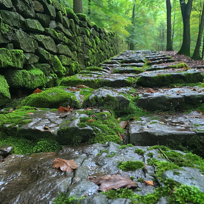 Moss-covered stone wall stock image. Image of peace - 312853189