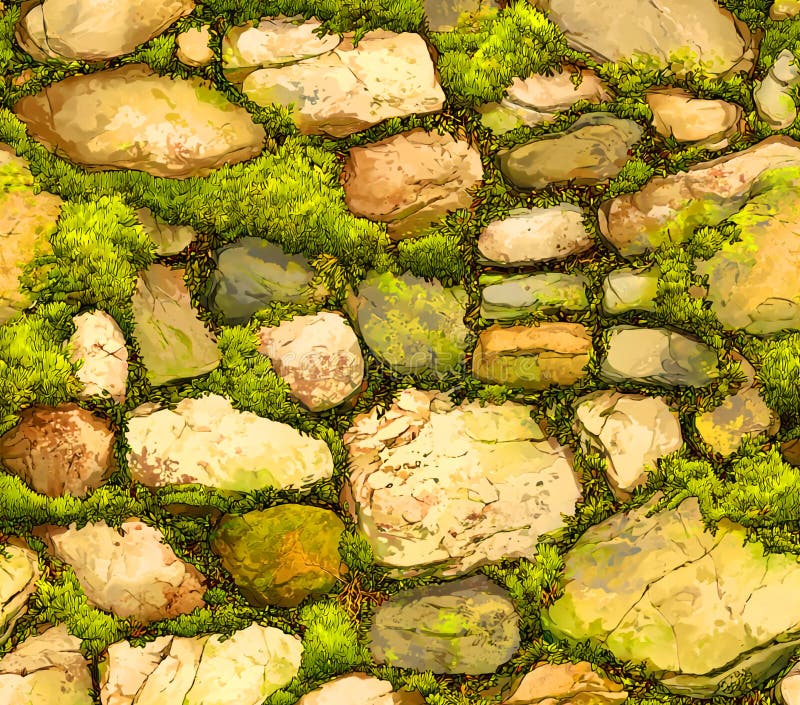 Moss Covered Stone Wall Texture Nature Background Stock Illustration - Illustration of covered ...