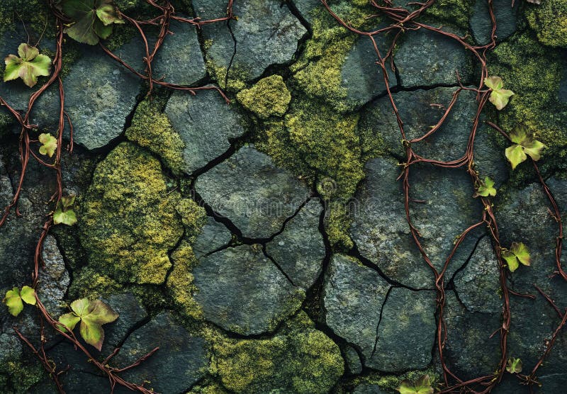 Moss Covered Stone Wall with Vines- Dark Green High Quality Image Stock ...