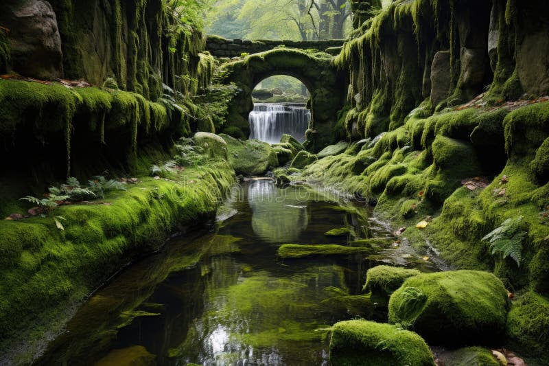 Moss-covered Stones Surrounding a Tranquil Natural Pool Stock ...