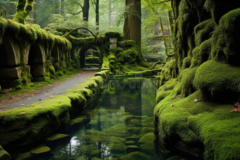 Moss-covered Stones Surrounding a Tranquil Natural Pool Stock Image ...