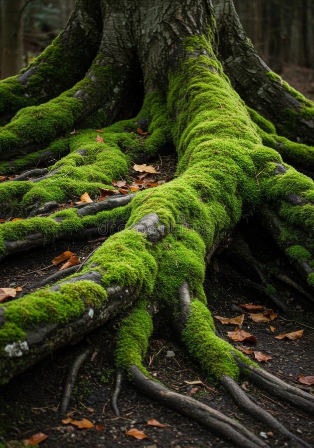 Moss Covered Tree Roots in Forest Stock Image - Image of ancient ...