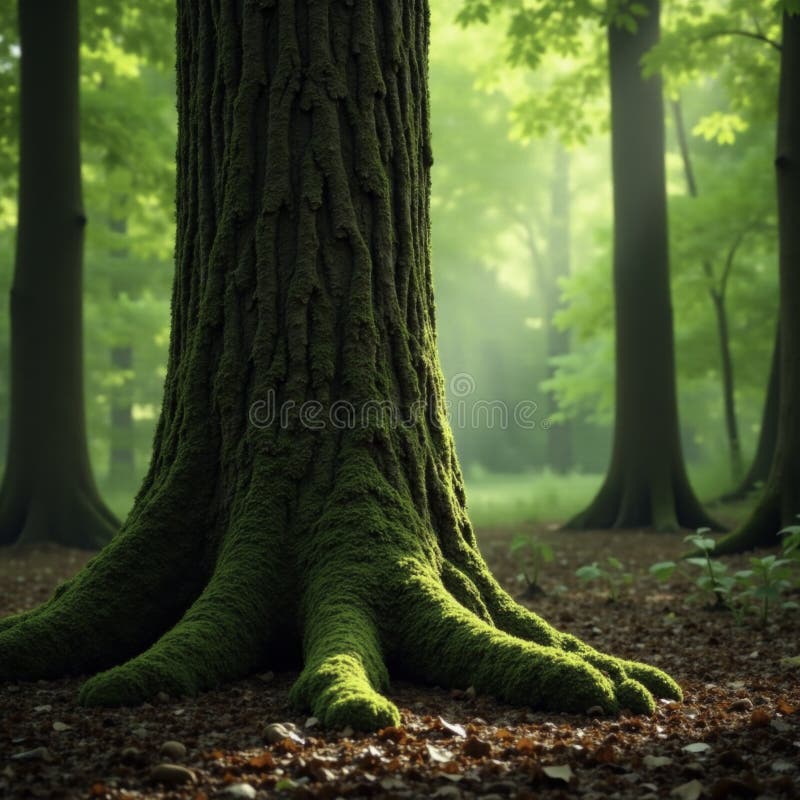 Moss Covered Tree Trunk in Shaded Forest Glade Nature Shade Foliage ...