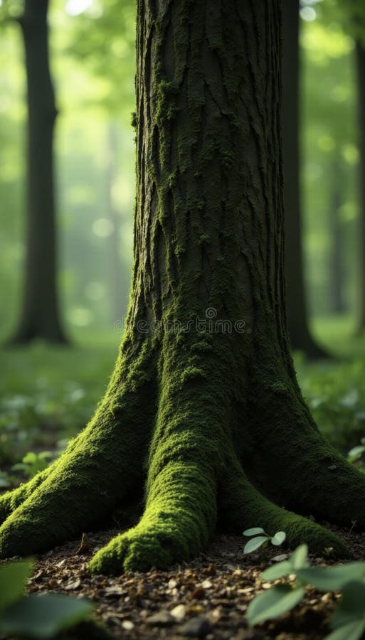 Moss Covered Tree Trunk in Shaded Forest Glade Scenery Green Stock ...