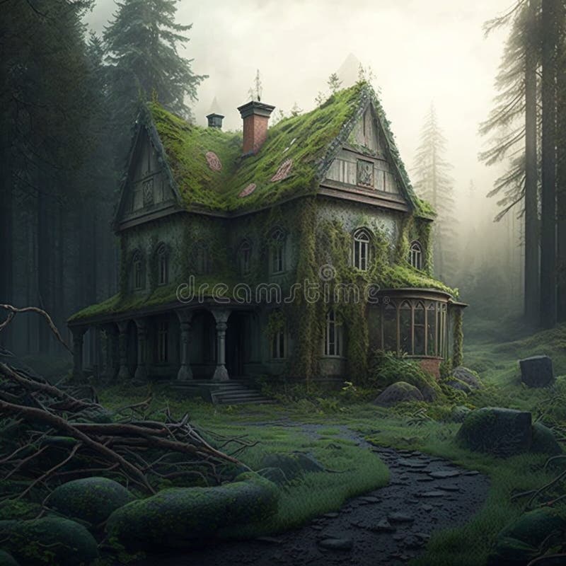 Moss Covered Victorian House Stock Illustration - Illustration of ...