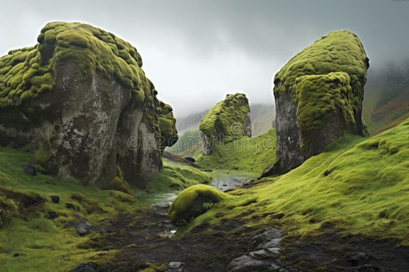 Moss-covered Volcanic Rocks in an Ash Field Stock Image - Image of ...
