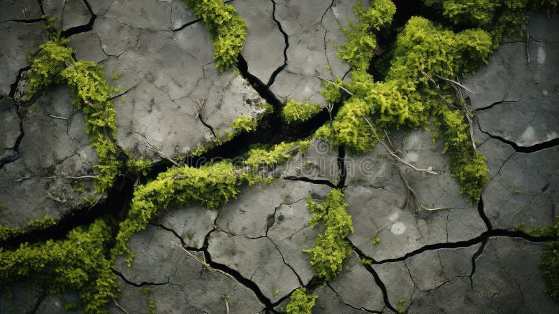 Moss Cracked Concrete Texture Stock Photo - Image of growth, background ...