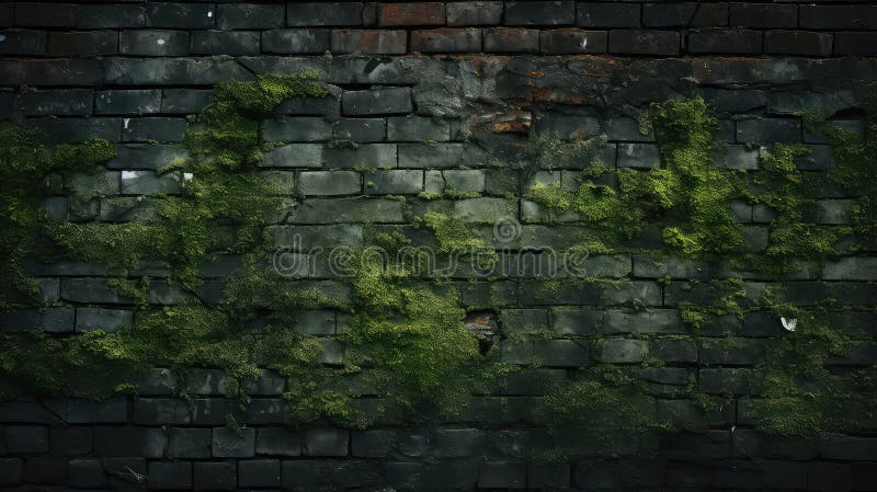 Moss dark bricks stock image. Image of wall, depth, uneven - 313663385