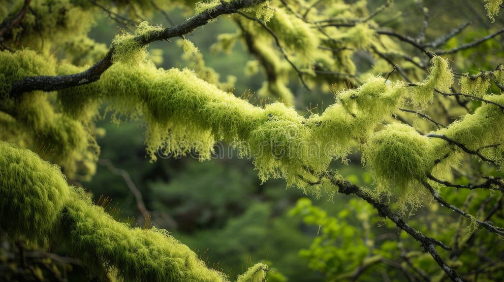 Moss Draped Trees in Misty Forest. Misty Forest with Trees Draped in ...