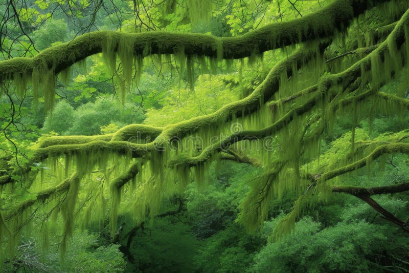 Moss Draped Trees in Misty Forest. Misty Forest with Trees Draped in ...