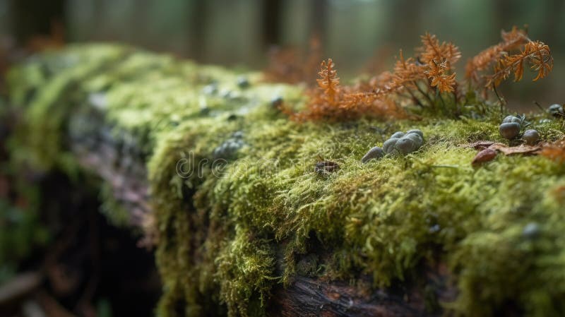 Moss Growing on a Log in a Forest Filled with Leaves and Other Plants ...