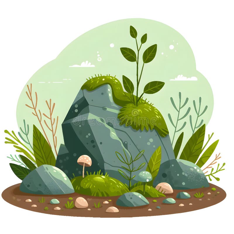 Moss Grows on the Rocks Illustration Stock Illustration - Illustration ...