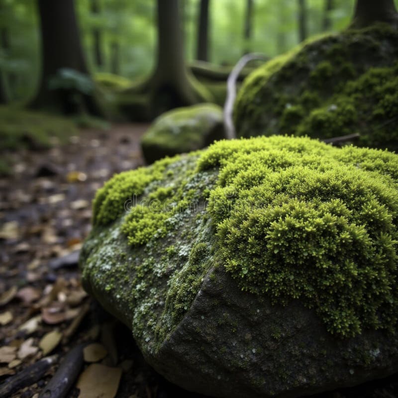 Moss and Lichen Growing on the Surface of a Rock in a Forest ...