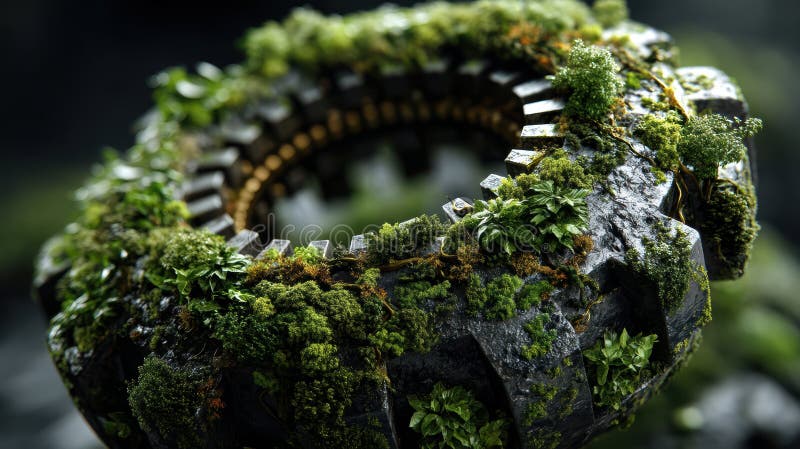Moss and Plants Growing on a Metallic Ring Structure, Reclaiming Nature ...