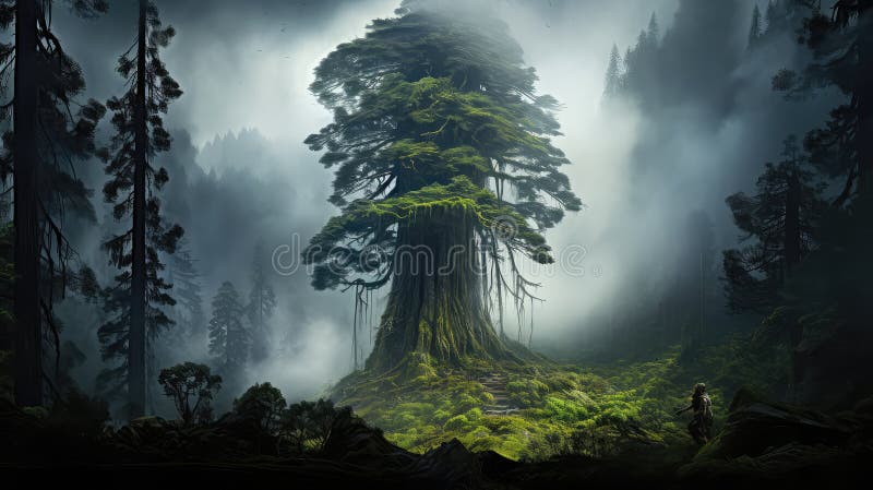 Moss tree large stock illustration. Illustration of grandeur - 372698397