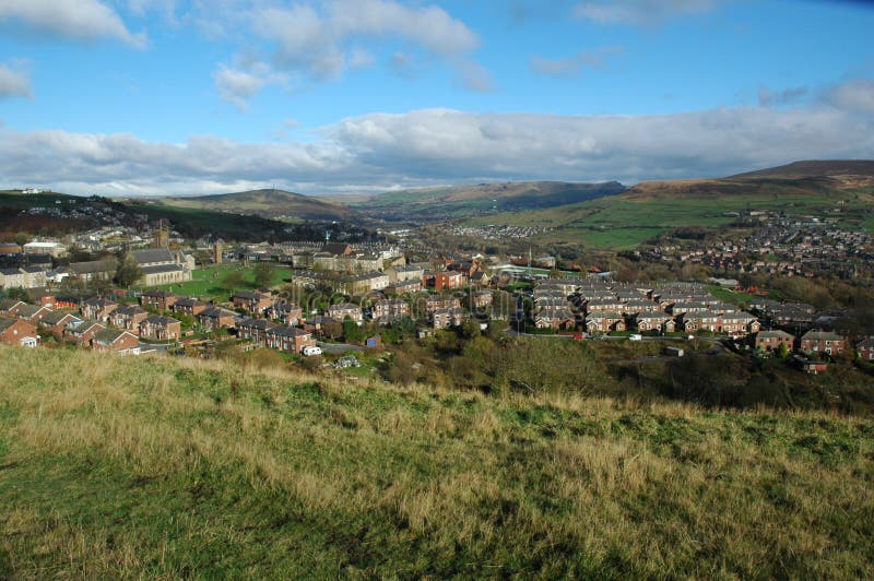 Mossley in Lancashire stock foto. Image of huizen, weiden - 133042