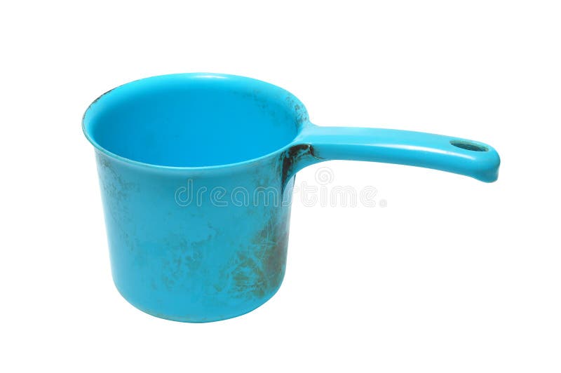 A Mossy Blue Plastic Water Dipper on a White Background Stock Image ...