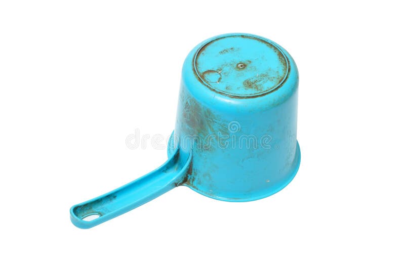 A Mossy Blue Plastic Water Dipper on a White Background Stock Photo ...
