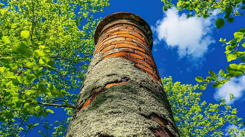 Mossy Brick Chimney, Forest, Blue Sky, Spring Stock Photo - Image of ...