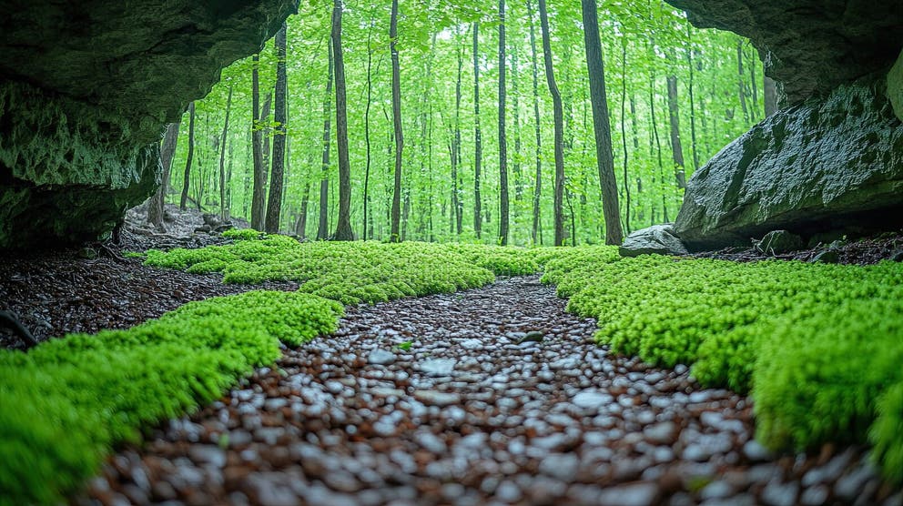 Mossy Cave Path, Forest View, Nature Background, Adventure Stock ...