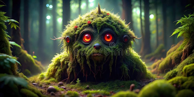 A Mossy Creature with Glowing Eyes in a Sun-dappled Forest. Generative ...