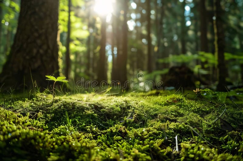 Mossy Forest Floor in the Morning Light. Natural Background Stock ...